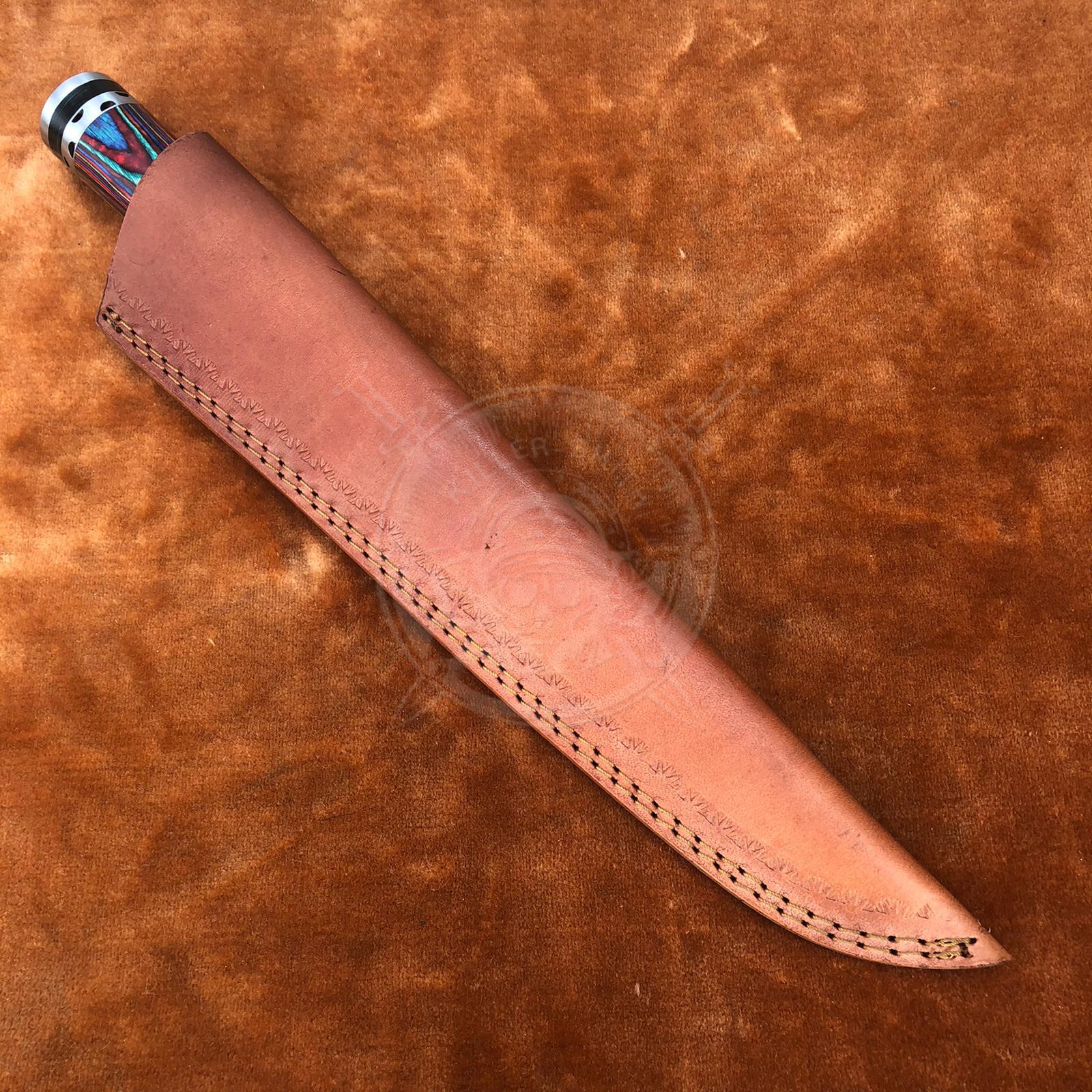 Custom Made Damascus Raindrop Kitchen Knife With Leather Sheath ...